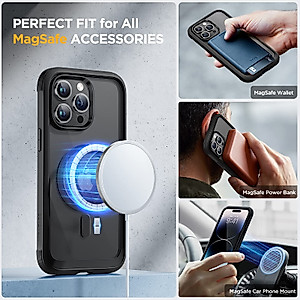 Miracase Glass Series Designed for iPhone 14 Pro Max Case 6.7 Inch, Upgrade Full-Body Magnetic Case with Built-in 9H Tempered Glass Screen Protector, with Camera Lens Protector, Magnetic Black