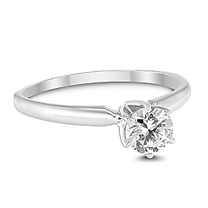 SZUL 1/2 Carat Round Diamond Solitaire Ring in 14K White Gold