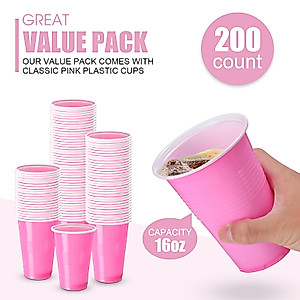 200 Count Pink Cups Plastic Disposable Bachelorette Party 16 Oz Hot Pink Small Cups Cocktail Cup Drinking Cup Bulk for Baby Shower Water Beverage Birthday Picnic Coffee Indoor Outdoor Events Supplies