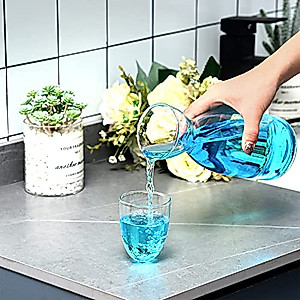 Bedside Water Carafe Set with Tumbler Glass Set for Bathroom Mouth Washer Dispenser Mouth Wash Containers Decanter with Cup Glass Pitcher Bottle Container, Nightstand or Kitchen, 600 ml (1)