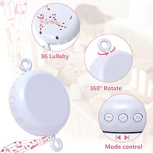 SHIDEER Crib Mobile for Girls, Crib Mobile with 36 Lullabies Musical Box, Baby Mobile for Crib with Mirror, Volume & Songs Control, Baby Mobile Hanging Rotating Crib Toys(Pink Castle&Rainbow Theme)