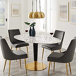 Modway Zinque Oval 60" Terrazzo Dining Table in Gold White