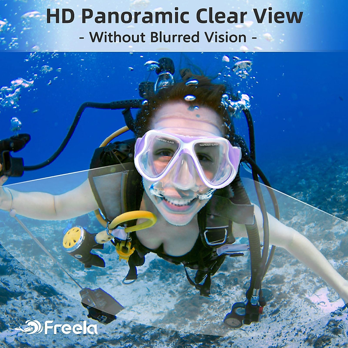 Freela Swimming Goggles Adult Swim Goggles with Nose Cover for Men Women Youth 180°Wide View Soft Silicone Skirt No Leak Open Water Pool Goggles Underwater Clear Scuba Snorkel Diving Mask for Beach