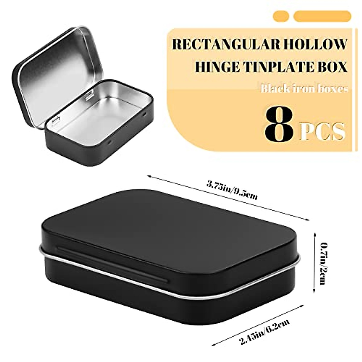 Fansunta 8 Pack Metal Rectangular Empty Hinged Tins Box 3.75 by 2.45 by 0.7 Inch Durable Small Empty Storage Tins with Lids for Storage Drawing Pin Jewelry Crafts