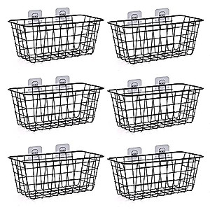 XINFULL 6 Pack Wire Storage Baskets Household Metal Wall-Mounted Containers Organizer Bins for Kitchen Bathroom Freezer Pantry Closet Laundry Room Cabinets Garage Shelf, Medium
