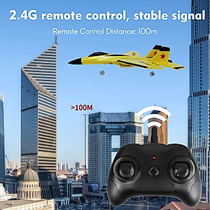 GoolRC FX620 RC Airplane, 2.4GHz Remote Control Airplane, 2 Channel RC Plane, SU-35 RC Glider EPP Aircraft Model with 3-Axis Gyro, Outdoor Flight Toys for Kids and Adults with 2 Battery (Yellow)