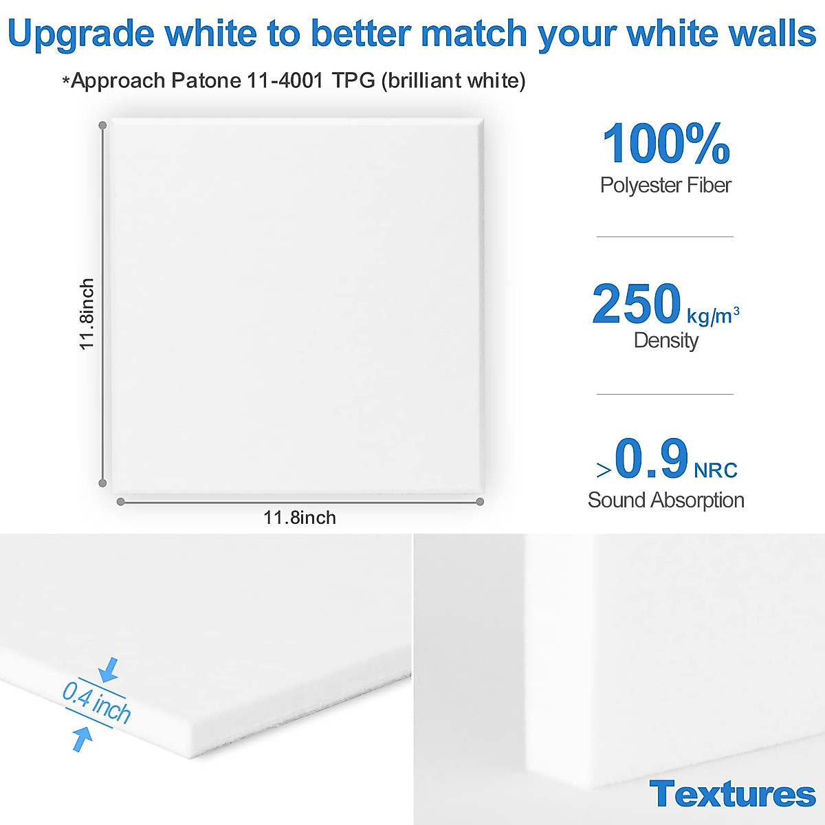Sonicism 12 Pack Acoustic Wall Panels with Self-Adhesive, 12" X 12" X 0.4" Sound Proof Foam Panels, Decorative Soundproof Wall Panels, Sound Proof Absorbing Tiles for Home & Offices, White