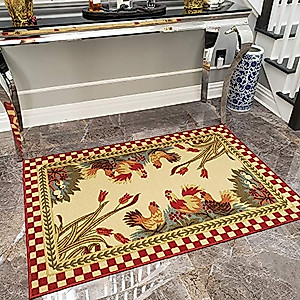 Kitchen Rugs and Mats - 39" x 59" (3X5) - Non Skid, Rubber Back - Rooster Themed - Rectangle Area Rug
