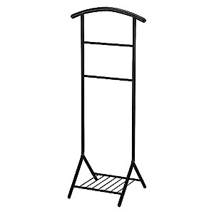 Pilaster Designs Traditional Fairyn Black Metal Cloth, Coat, Suit & Hat Valet Stand Organizer Rack With Storage Shelf