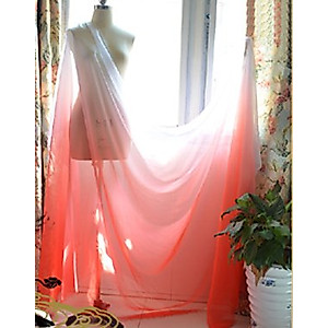 30D Chiffon Fabric for Dress Gradient Chiffon mateiral 2 Tone Shade Chiffon Fabric Dancing Clothing Wedding Sewing Material (Red and White, 5 Meters)