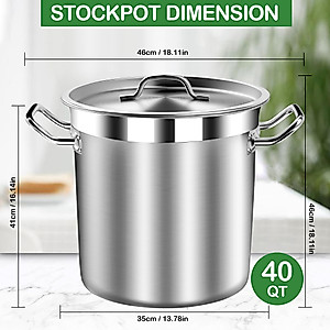 STOCKPOT Large Soup Pot with Lid - 40 Quart Stainless Steel Stockpot, Cooking Pot, Induction Pot, Stock Pot with Lid, Big Pots for Cooking, Heavy Duty Stew Pot Pozole Pot