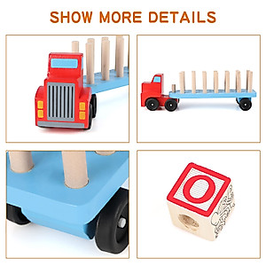 Wooden Alphabet Blocks Truck Wooden Building Blocks Car for Toddlers 28 pcs Stacking Blocks and A Truck Montessori Preschool Learning Toys for Toddlers