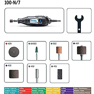 Dremel 100-N/7 Single Speed Mini Rotary Tool Kit with 7 Accessories- Hobby Drill, Small Pen Sander, Garden Tool Sharpener, Craft & Jewelry Drill, Black