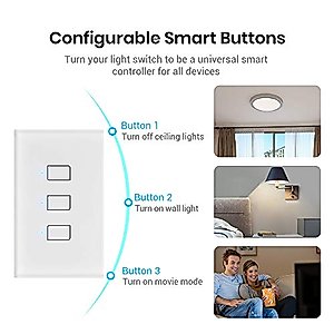 BroadLink Smart Touch Wall Light Switch, 1-Gang Single Live Wire Switch, No Neutral or Capacitor Required, Glass Panel, Works with Alexa, Google Home and IFTTT, Hub Required (with Hub)