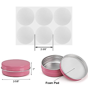 Foraineam 48 Pack 2 oz Screw Top Round Tin Cans with White Labels, Pink Aluminum Cosmetic Sample Containers, Metal Empty Tins Travel Storage Tin Jars for Lip Balm, Salve, Spice, Candy or Crafts