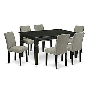 EAST WEST FURNITURE 7Pc Rectangular 42/60 inch Dinette Table With 18 In Leaf And 6 Parson Chair With Black Leg And Linen Fabric Shitake