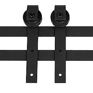 AmazonBasics Sliding Barn Door Hardware Kit, 6.6 Foot, J Shape, Black