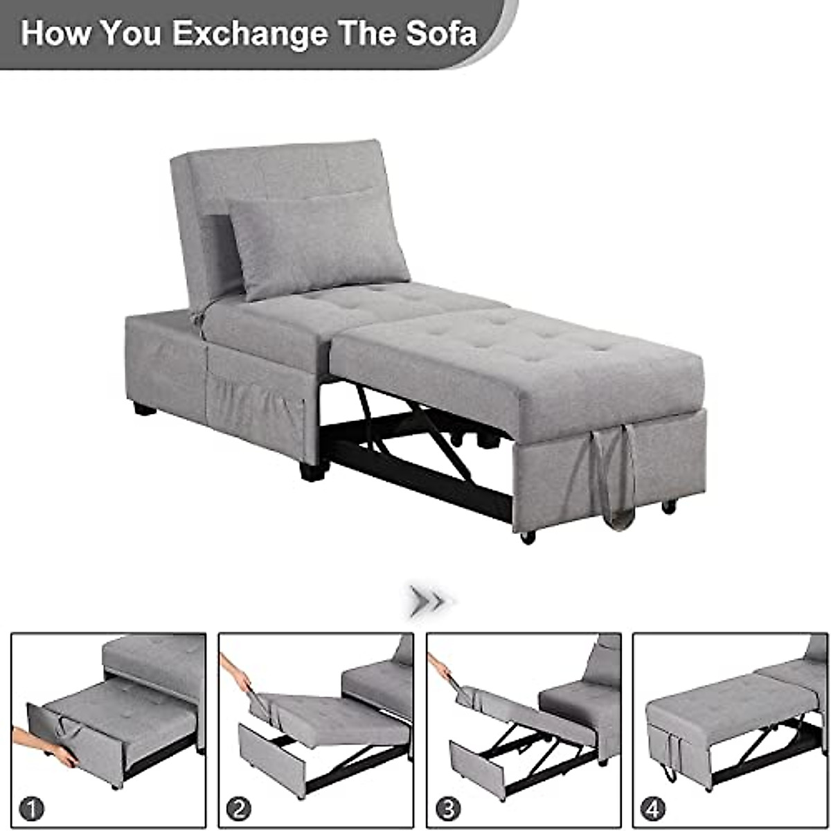 BINGTOO Sleeper Sofa Chair Bed 4 in 1 Convertible Chair Multi-Function Folding Ottoman Sleeper, Pull Out Sleeper Chair Bed- Modern Convertible Chair Bed Pull Out Sleeper Couch Bed for Living Room