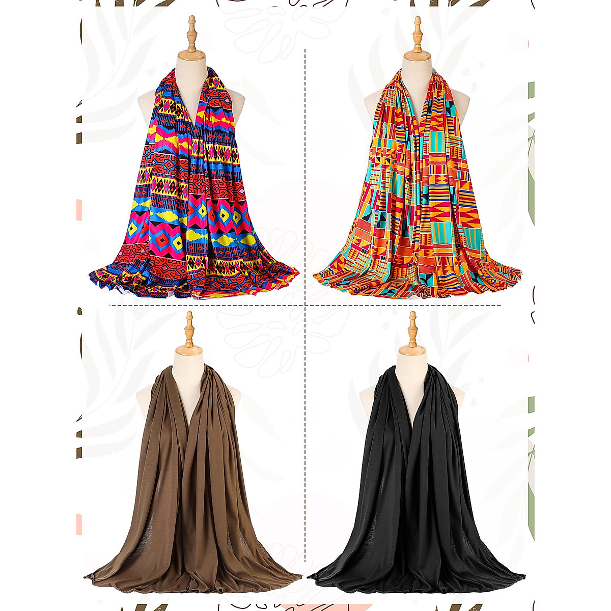 Funnysoft 4 Pcs African Scarf for Women Head Wraps for Black Women Stretch Turbans Jersey Hijab Scarf Hair Wraps Lightweight Headbands Cover