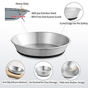 WROSWT Stainless Steel Cat Bowls,Whisker Friendly Shallow Cat Dishes for Food and Water,Non-Slip Silicone Bottom,Heavy Duty,Replacement Kitten Metal Plate for Elevated Stands,2 Pack