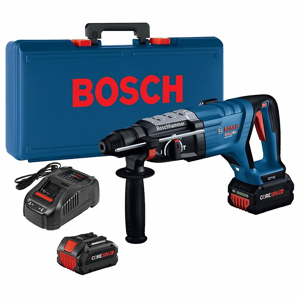 BOSCH GBH18V-28DCK24 18V Brushless Connected-Ready SDS-plus® Bulldog™ 1-1/8 In. Rotary Hammer Kit with (2) CORE18V 8 Ah High Power Batteries