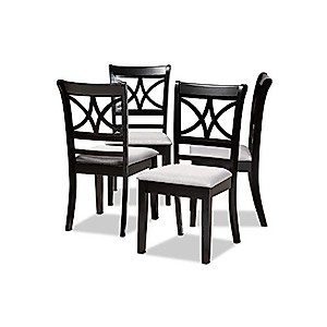 Baxton Studio Clarke Dining Chair Set and Dining Chair Set Grey Fabric Upholstered and Espresso Brown Finished Wood 4-Piece Dining Chair Set