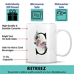 Retreez Initial A-Z Floral Botanical Bouquet Alphabet Monogrammed Monogram Mug 11 Oz Ceramic Tea Coffee Mugs - Appreciation Thank You Wedding Birthday Gifts for her friend coworker sister - S Initial