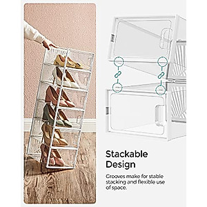 SONGMICS Clear Shoe Boxes, Set of 18 Stackable Plastic Shoe Organizer, Breathable and Foldable Display Storage Bins, for Max. US Size 11, Sneakers, Transparent and White ULSP106W18