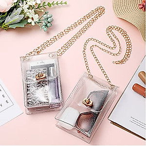 2 Pcs Clear Bag Stadium Approved Small Clear Purses PVC Plastic Bag for Women Girls Men Sporting Concert (Gold Glitter, Simple Style)