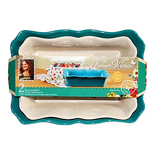 The Pioneer Woman Flea Market 2-Piece Decorated Rectangular Ruffle Top Ceramic Bakeware Set