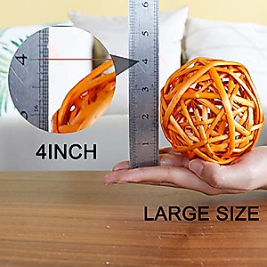 Qingbei Rina 6 PCS Wicker Rattan Balls,4 Inch Orange Decorative Balls,Large Rattan Balls,Spring Wicker Balls,Bowl Vase Fillers for Table Centerpieces,Home Wedding Holiday Decor Gifts