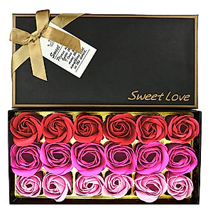 Bath Soap Rose Flower - Rose Petals for Bath, Floral Scented Rose Soap Petals Body Soap in Gift Box for Valentine's Day Anniversary Birthday Mothers Day, Gifts for Her (18 Pcs/Box Gradient Pink)