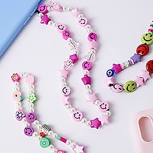 Vatogon Beaded Phone Strap Y2K Beaded Phone Charms Smiley Face Fruit Star Letter Pearl Handmade Rainbow Acrylic Polymer Clay Beads Keychain for Women Girls (6Pcs-D)
