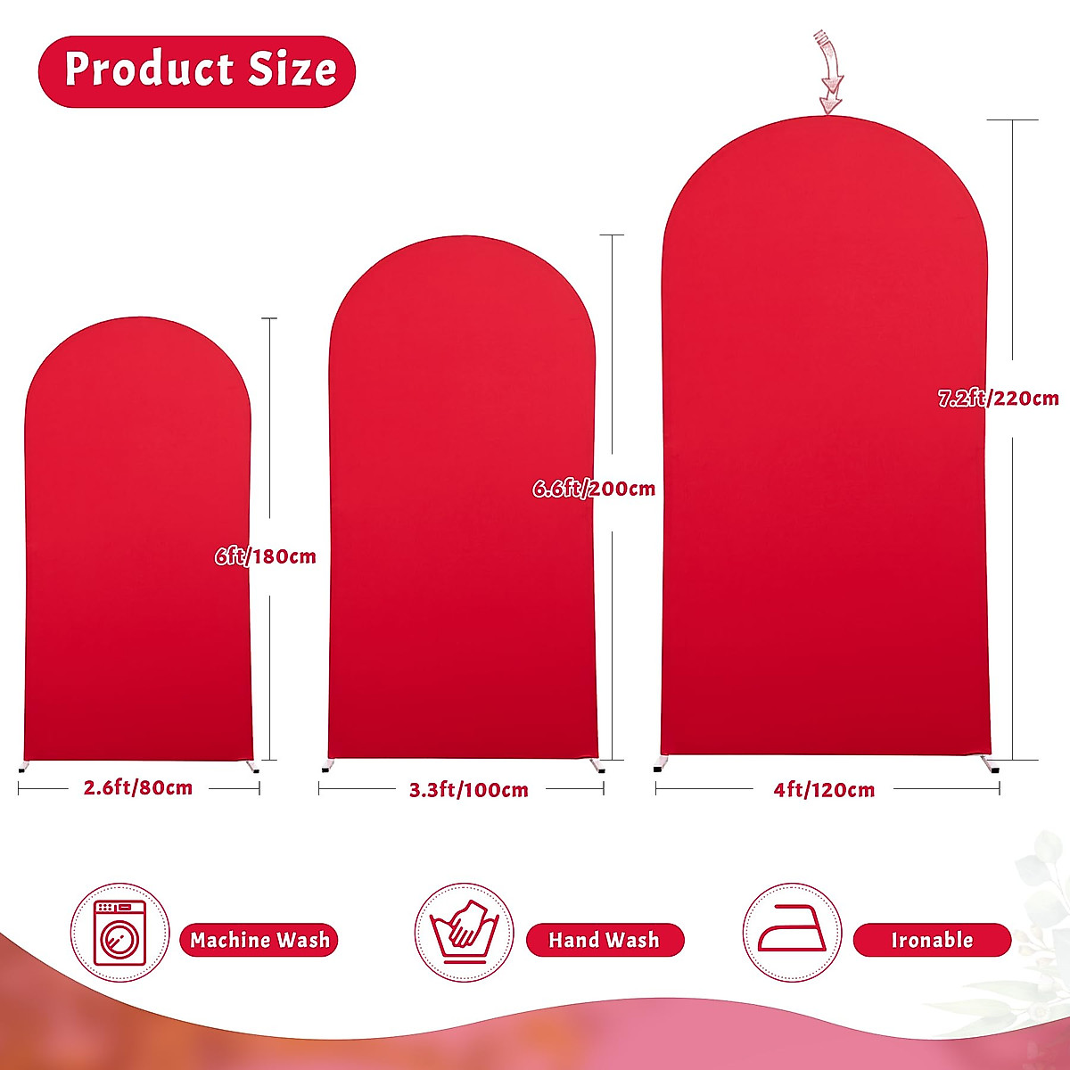 7.2FT Red Arch Backdrop Cover, Spandex Fitted Wedding Arch Stand Covers 2-Sided Round Top Chiara Arch Backdrop Cover for Wedding Ceremony Birthday Party Baby Shower Banquet Decoration