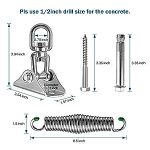 Aimbinet Heavy Duty Swing Hangers Permanent Antirust Stainless Steel 304 Porch Swing Springs Hanging Set of 2 for Yoga Hammock Chair Sandbag Swing Single Hold up 550lbs