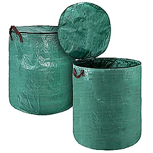 2 Pack Reusable Yard Lawn Waste Management Bags, Collapsible Garden Grass Leaf Bag Holder with Lid and Handle, Extra Large Heavy Duty Gardening Container for Garbage Dumpster Debris (132 Gallon)