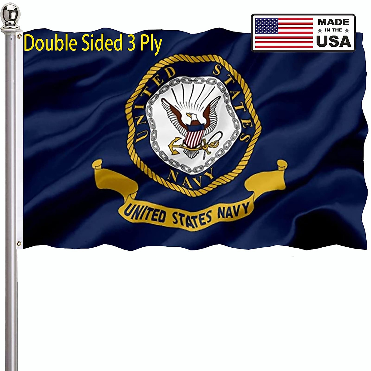 US Navy Emblem Flags 3x5 Outdoor Double Sided 3 Ply-United States Naval Military Flag Vivid Color Clear Pattern Reinforcement Sewing Durable Polyester with 2 Brass Grommets