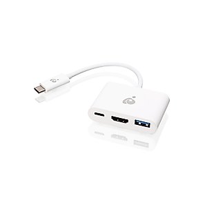 IOGEAR USB-C to 1 to 3 Adapter - 1 HDMI Out - 1 USB A Out - 1 USB-C - Power Delivery 100W - 4K@30Hz - MacBook Pro - iMac - Chromebook - More USB 3.0 Type-C Devices - GUC3C3H