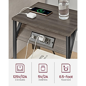VASAGLE End Table with Charging Station, Set of 2, Small Side Tables for Living Room, Bedroom, Nightstand with Outlets and USB Ports, Bedside Table with Storage Shelf, Chestnut Brown and Black