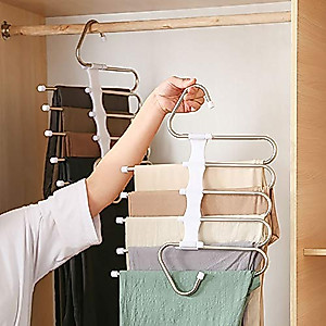 Tbkoly 5 in 1 Pant Rack Multifunction Shelves Steel Multi-Functional Wardrobe Magic Trouser Hanger Coat Storage