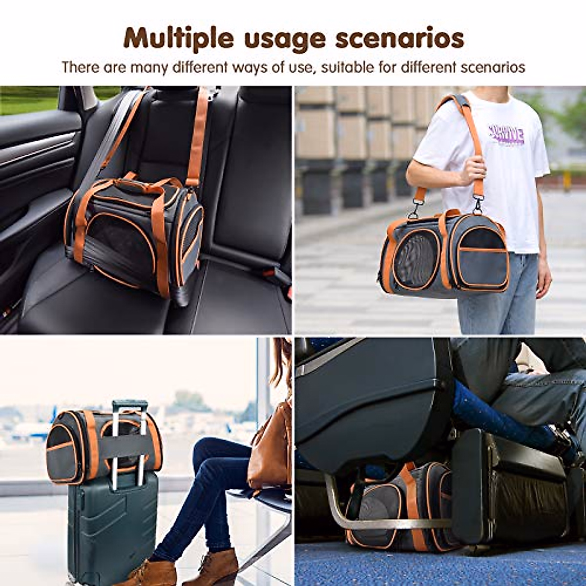 OKMEE Cat Carrier TSA Airline Approved with Ventilation for Small Medium Cats Dogs Puppies, Dog Carrier with Big Space, 5 Mesh Windows, 4 Open Doors for Comfortable Travelling.