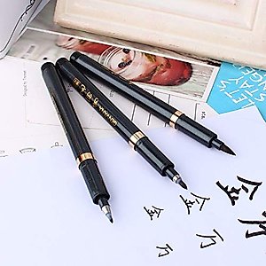Ink Brush Pen- 3 Size Black Shodo Japanese Chinese Calligraphy Pen for Beginners Writing, Lettering, Signature, Illustration, Design (Pack of 3pcs)