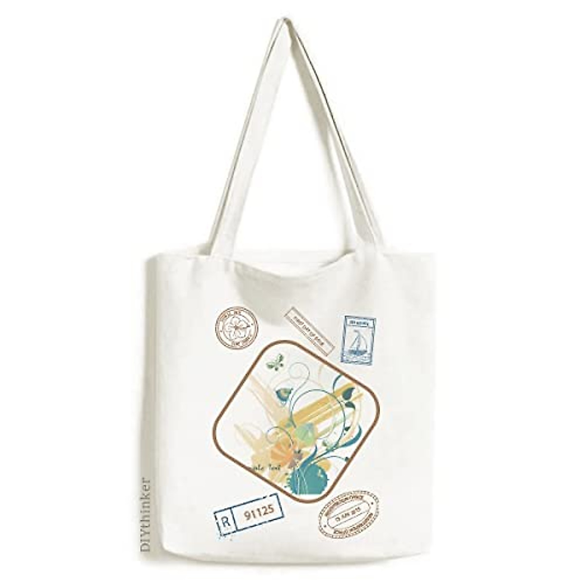 Elegant Butterfly Rural Flower Stamp Shopping Ecofriendly Storage Canvas Tote Bag