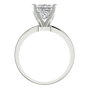 2 Ct Brilliant Princess Cut Clear Simulated Diamond 14K White Gold Solitaire Engagement Promise Bridal Ring Size 6.75