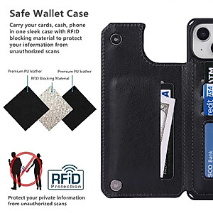 iCoverCase for iPhone 14 Plus Case with Card Holder, iPhone 14 Plus Wallet Case for Women with Strap [RFID Blocking] Embossed Leather Kickstand Phone Case for iPhone 14 Plus 6.7 Inch (Heart Black)