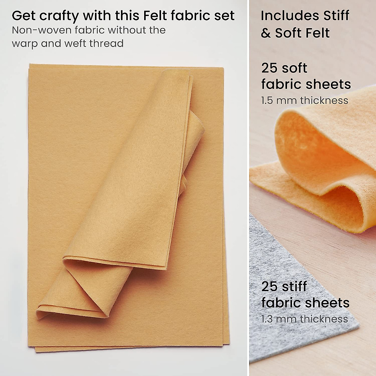 ARTEZA Craft Felt Sheets, 8.3 x 11.8 Inches, Set of 50, Brown and Gray Tones, Stiff Non Woven Felt Fabric for Sewing and DIY Projects