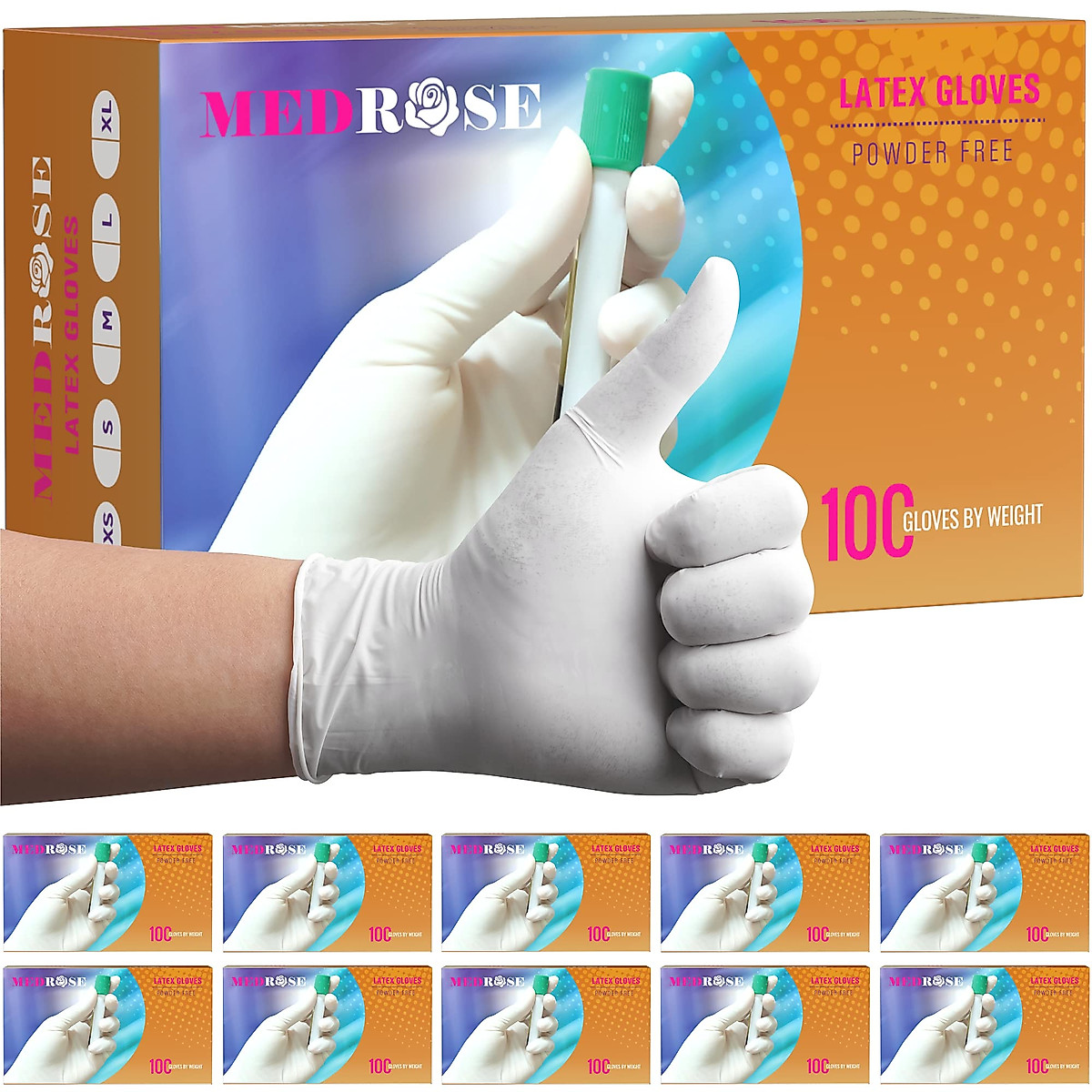 MedRose Small Latex Gloves - 1000 Count Rubber Gloves - Disposable Gloves Powder Free, Waterproof, White