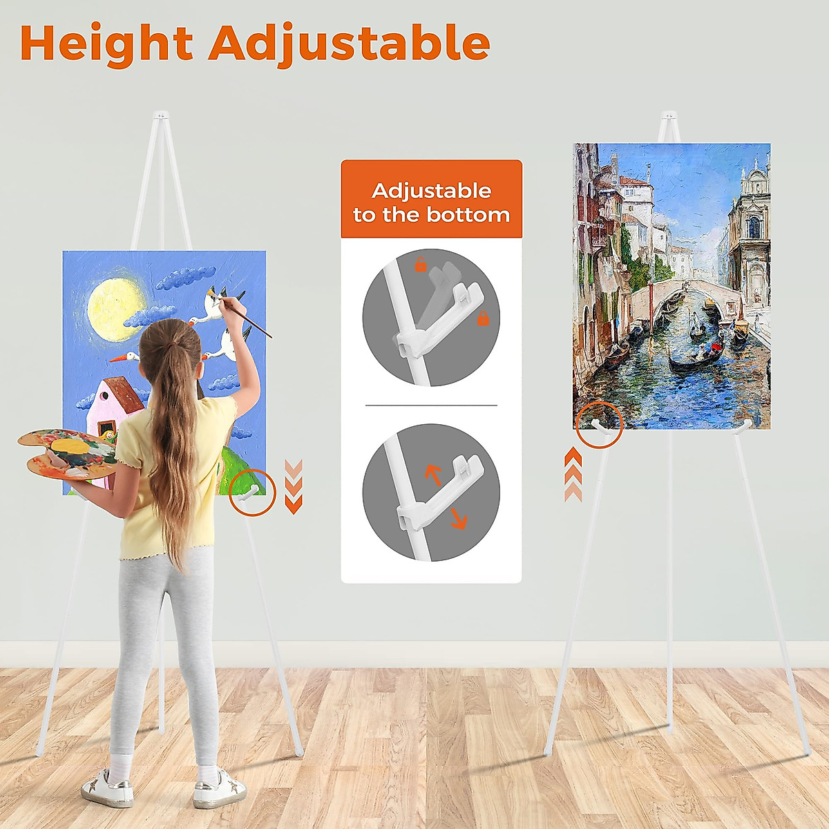 ARTASY 63" Easel Stand for Wedding Signs, Posters, Portable Artist Easel for Painting Canvas, Tripod for Home and Office, Supports 5 lbs-White 1/Pack