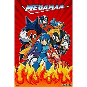 Laminated Mega Man Anime Fire Video Game Video Gamer Classic Retro Vintage 90s Gaming MegaMan Capcom Legacy Collection Megaman 11 Mega Man X Dr Wily Poster Dry Erase Wall Art 16x24