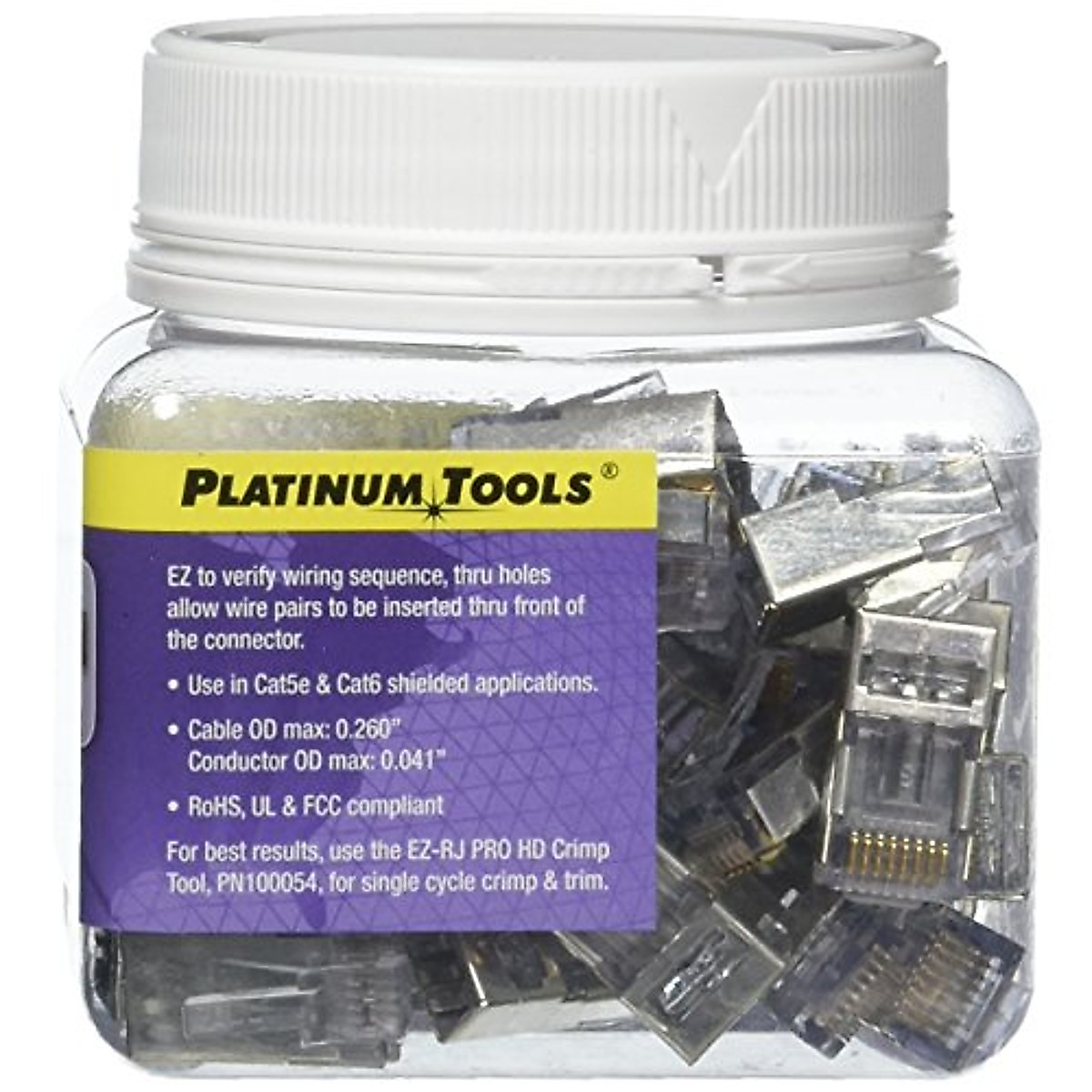 Platinum Tools 202020J EZ-RJ45 Shielded Internal Ground, 50-Pack